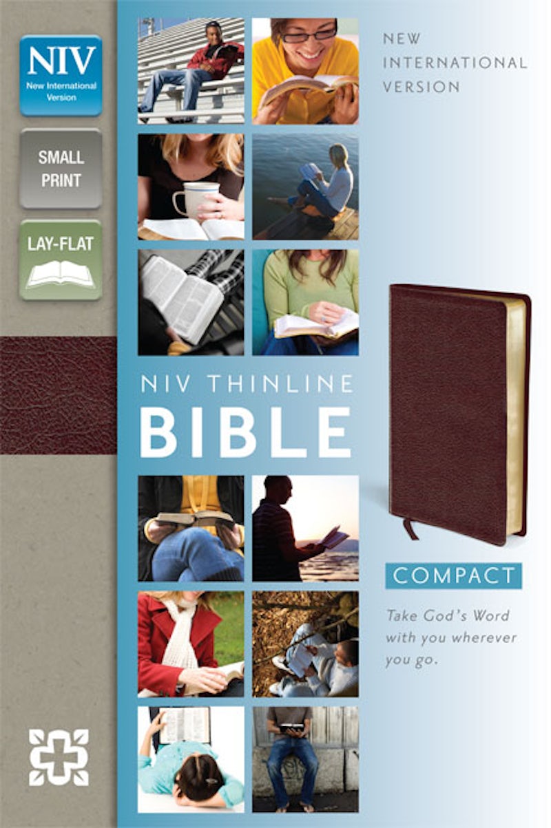 NIV, Thinline Bible, Compact, Bonded Leather, Burgundy, Red Letter Edition